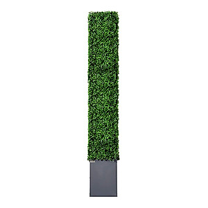 AGPL Upgraded Artificial Boxwood Hedge Wall with Dark Gray Stainless Steel Planter Box (79" Height 48" Width 12" Deep) Room Divider and Privacy Wall (79)