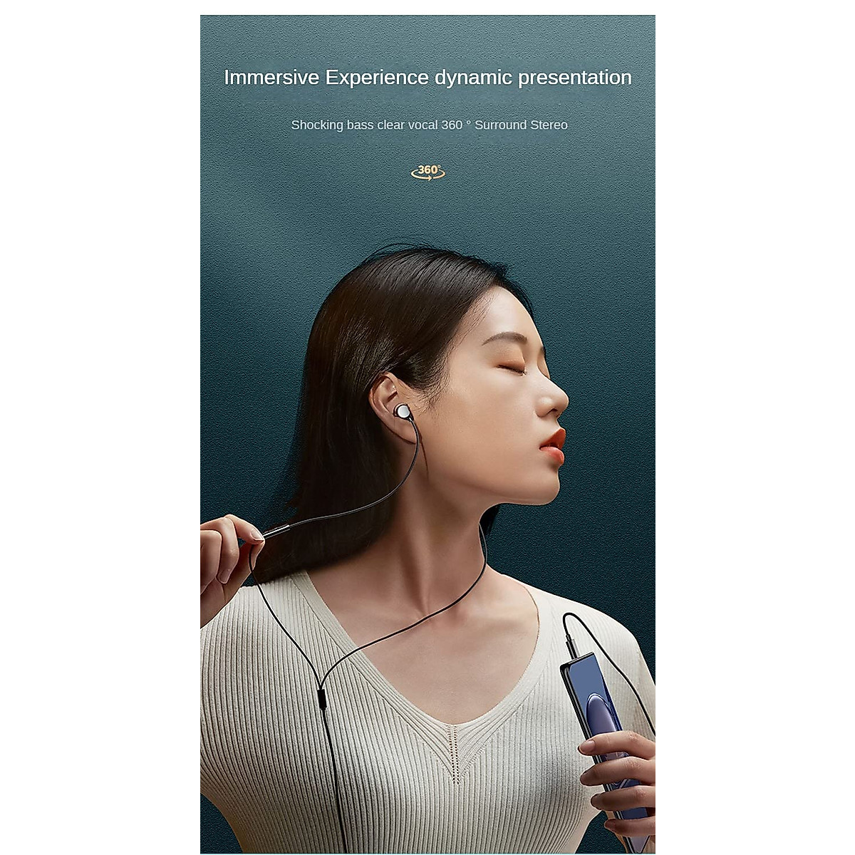 Ningchongfine HiFi Lossless Sound Jack Sports Ceramic Headphones, 360 Degree Surround Sound Wired Headphones, 8 Core Sound HiFi Lossless Sound Earphones, Zero Noise (Ceramic Black)