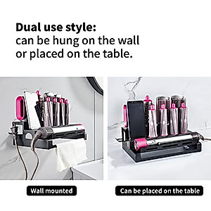 DALUOBO Storage Holder for Dyson Airwrap Curling Iron Styler Wall Mounted Rack Bracket Stand with Adhesive for Home Bathroom Organizer Black (B)