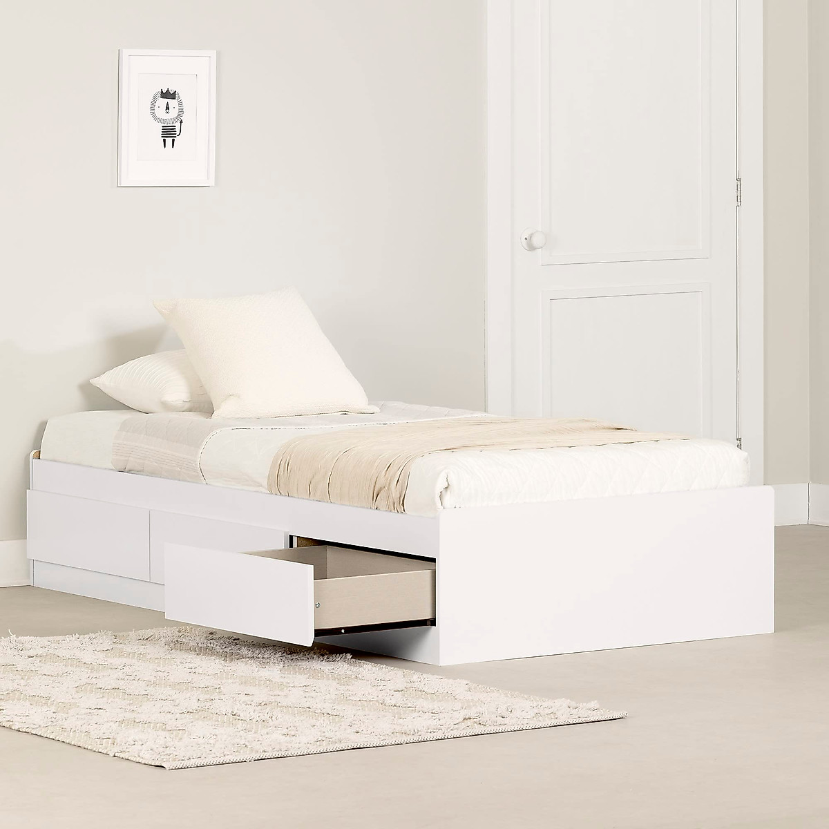 South Shore 10574 Pure White Twin Mates Bed with 3 Drawers