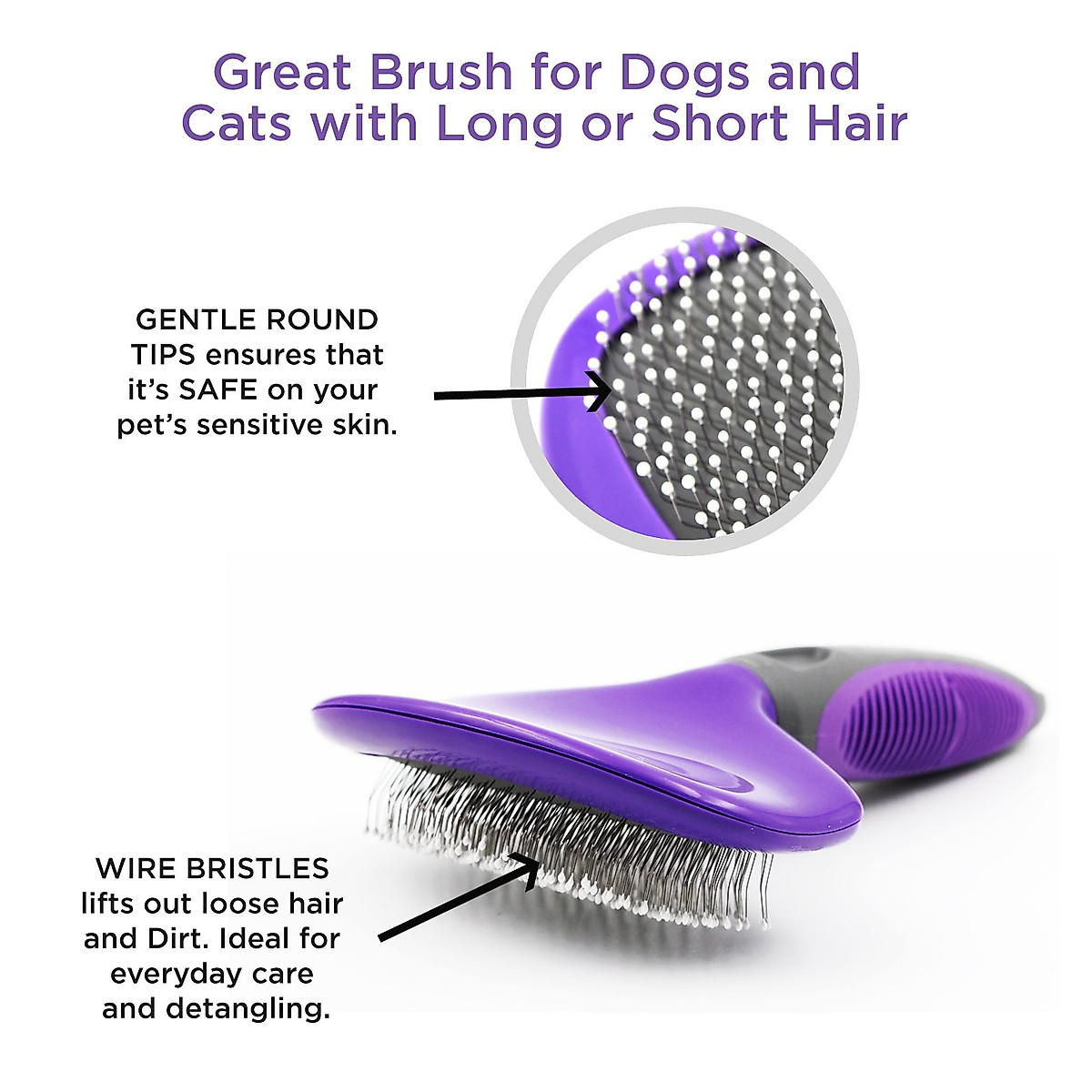 Hertzko Pin Brush for Dogs and Cats with Long or Short Hair – Great for Detangling and Removing Loose Undercoat or Shed Fur – Ideal for Everyday Brushing (Wide Brush)