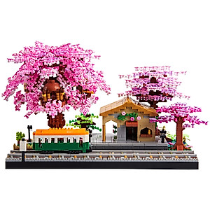 DOLBLOCK Japanese Cherry Blossom Tree Flower House Micro Building Blocks Set for Adults Bus Station Mini Bricks Model, Treehouse, Decorative Architectural Present Toy for Girl Children Age of 14+