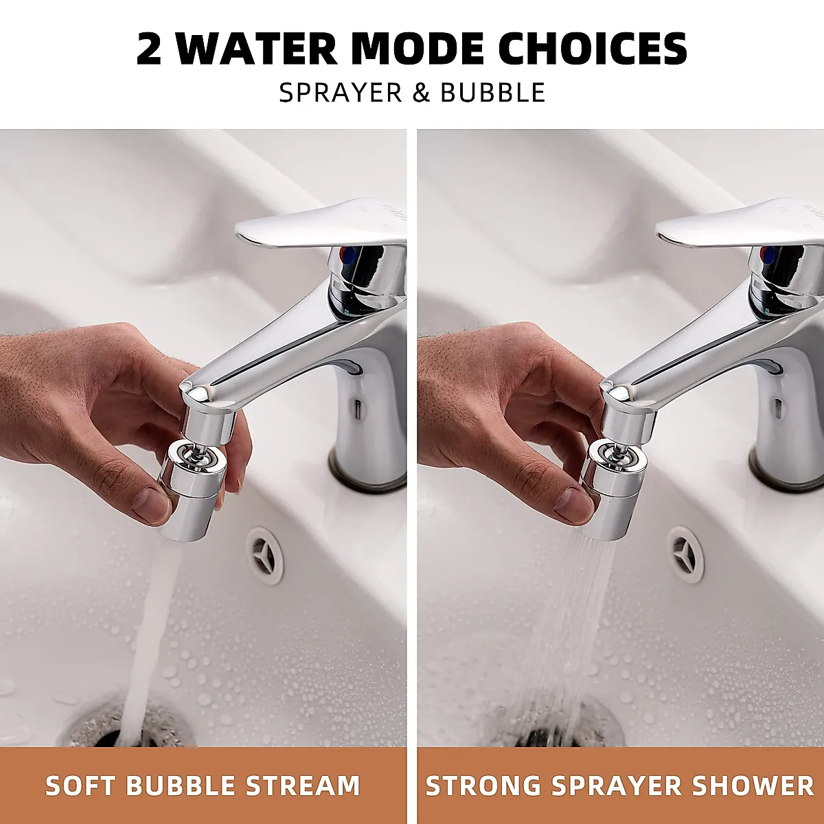 360 Degree Swivel Sink Faucet Aerator, Big Angle High Pressure Large Flow Aerator Dual Function Kitchen Faucet Aerator,55/64 Inch Female Thread Polished Chrome