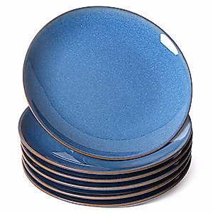 LE TAUCI Salad Plates 8.5 Inch, Ceramic Dessert Plate Set, Kitchen Serving Dishes for Housewarming Thanksgiving Christmas, Microwave Oven Safe - Set of 6, Reactive Glaze, Ceylon Blue