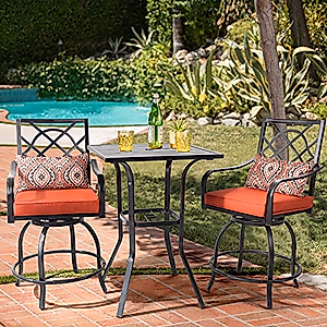 Omelaza Patio Height Bar Table, Outdoor Bistro Square High Top Dining Table with 1.57'' Umbrella Hole & Steel Slat Table Top (Black)