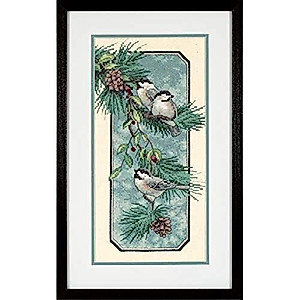 Dimensions 'Chickadees on Branch' Stamped Cross Stitch Kit, 8'' W x 16'' H, Green