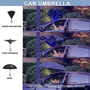 SIEPASA Spar. Saa Double Layer Inverted Umbrella with C-Shaped Handle, Anti-UV Waterproof Windproof Straight Umbrella for Car Rain Outdoor Use