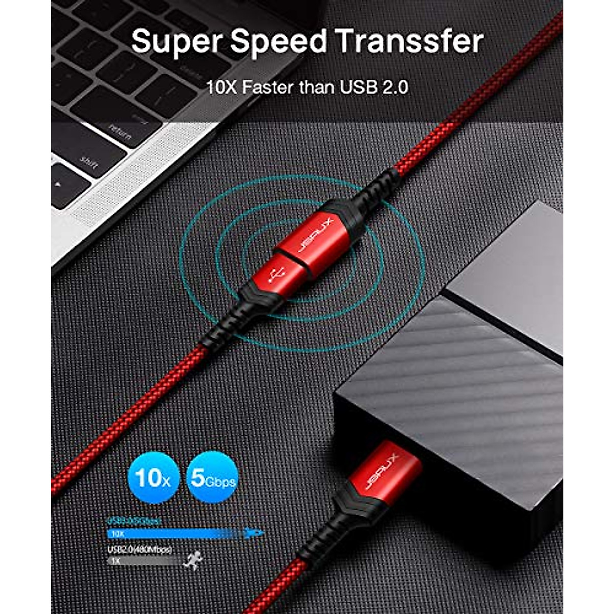 JSAUX USB 3.0 Extension Cable, [2 Pack 6.6ft] USB A Male to Female Extension Extender Cord High Data Transfer Compatible for USB Flash Drive, Keyboard, Printer, Xbox, Hard Drive and More-Red