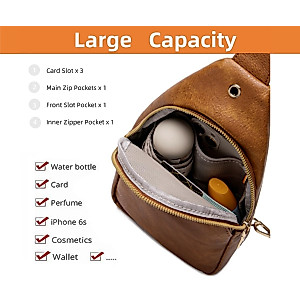 WSRYDJDL Women Small Crossbody PU Leather Chest Bag Sling Bag Satchel Daypack Shoulder backpack for traveling hiking Cycling (Brown W Dlg)