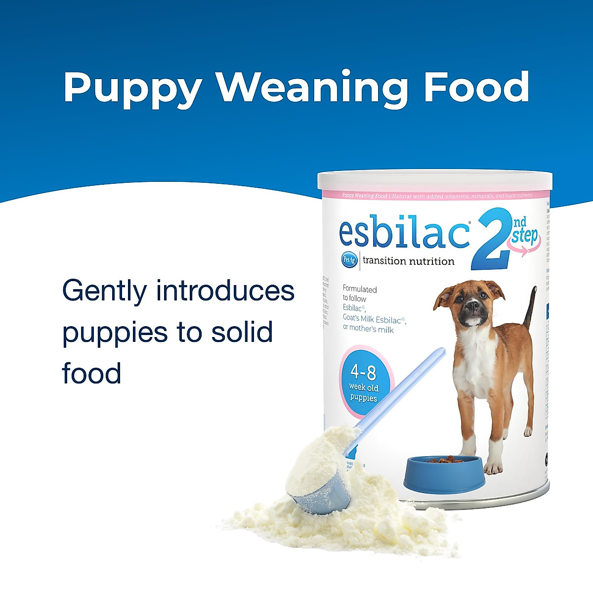 PetAg Esbilac 2nd Step Puppy Weaning Food - 14 oz, Pack of 2 - Powdered Puppy Weaning Formula with DHA, Natural Milk Protein, Vitamins & Minerals for Puppies 4-8 Weeks Old - Easy to Digest