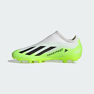 adidas X Crazyfast.3 Firm Ground Sneaker, White/Core Black/Lucid Lemon, 13.5 US Unisex Little Kid