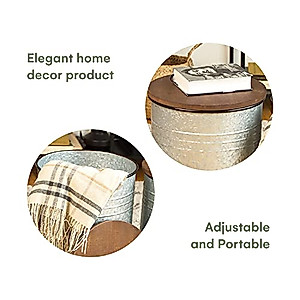 Hallops Farmhouse Accent Side Table | Galvanized Rustic Coffee Table | Metal Storage Ottoman Wood Cover | Farmhouse Decor Storage Box (Set of 3, Silver)