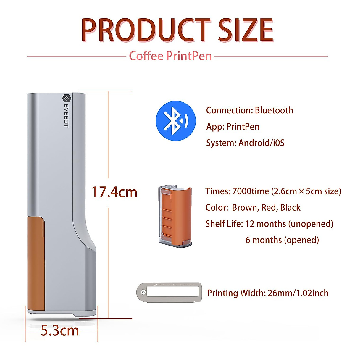 EVEBOT Handheld Food PrintPen Portable Mini Coffee PrintPen Latte Art Macaron Cookie DIY Design PrintPen, Christmas Gifts Bluetooth 4.2 - Brown, Red and Black 3PCS Colors