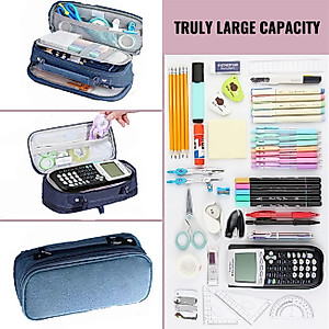 Jiolly Black Pencil Case Large capacity Pencil Pouch 3 Compartment Large Storage Pouch Double Zipper Storage Bag Portable Multifunctional bag Desk Organizer School Pencil Case New Semester Begins