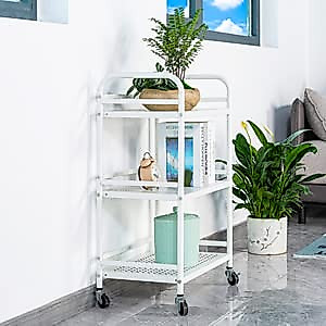 DCLRN 3 Tier Rolling Cart,Storage Organizer Cart,Multifunctional Storage Shelves,Rolling Metal Organization Cart with Handle and Lockable Wheels,for Home,Office,Kitchen,Bathroom(White)