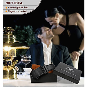 KEMISANT Belt Men, Sliding Ratchet Belt Genuine Leather For Gift Mens Dress Pants Oxfords,Size Adjustable(Black,34"-40" Waist Adjustable)