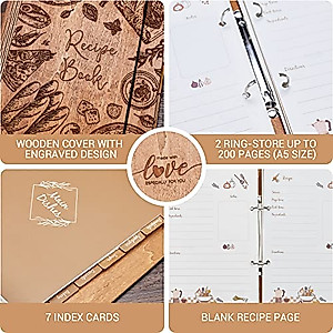 AW BRIDAL Bridal Shower Gifts Birthday Gift Ideas for Mom Sisters Friends Coworker Wife, Recipe Binder Wood Blank Recipe Cook Books Kit with Apron, Cotton Oven Mitt & Pot Holder