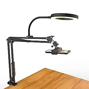 Overhead Camera Mount with Ring Light, Flexible Articulating Phone Arm Stand Compatible with iPhone, Logitech Webcam, Desk Tripod for YouTube Live Stream Cooking Nail Video Recording
