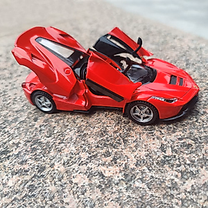 Diecast Toy Car Ferrari Sports Model Car,Zinc Alloy Simulation Casting LaFerrari Pull Back Vehicles,1:32 Scale Supercar Toys with Lights and Sound for Toddlers Kids Children Boys Girls Gift (Red)