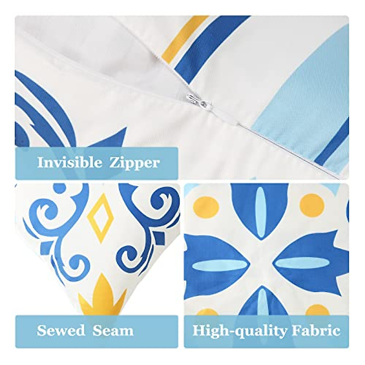 cygnus Outdoor Pillow Covers 18x18 Waterproof Patio Pillows Boho Flower and Colorful Stripe Summer Outside Pillows for Funiture Garden Picnic Set of 4,Blue and Yellow