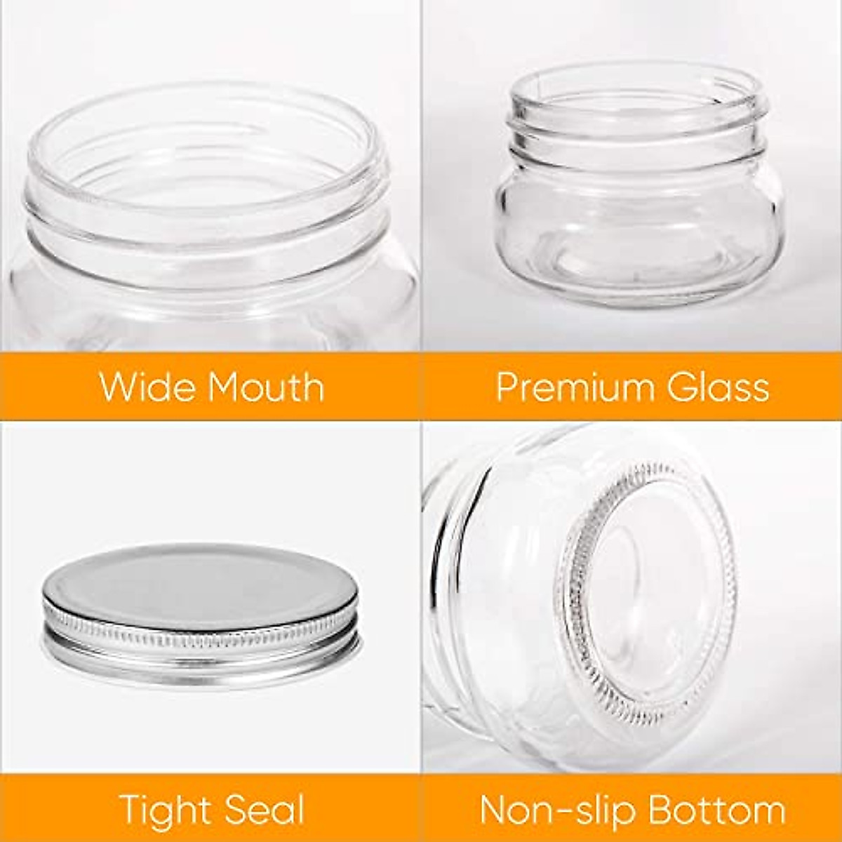 Accguan Mini Mason Jars,glass jar 5OZ With Lids（Silver,Ideal for Jam,Honey,Wedding Favors,Shower Favors,40 PACK