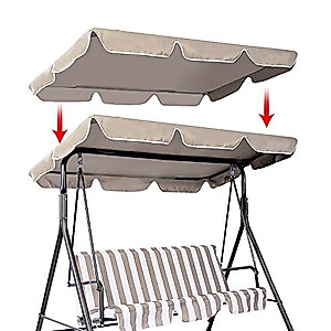 Porch Swing Canopy, Replacement Waterproof Swing Top Cover, Garden Swing Seat Replacement Canopy Sun Shade Awning Cover Outdoor Patio Ham-Mock Swing Canopy (Khaki)
