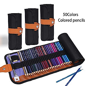 VIKAVAS 50 Colored Pencils Set with Roll Up Canvas Case for Adults Kids Coloring, Drawing, Sketching