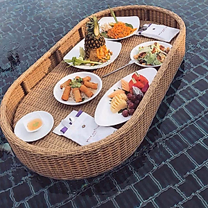 Rattan Floating Tray - Extra Large Pool Serving Basket for Drinks, Brunch, Food - Wedding Photography Accessory - Water Floats - Deluxe Design