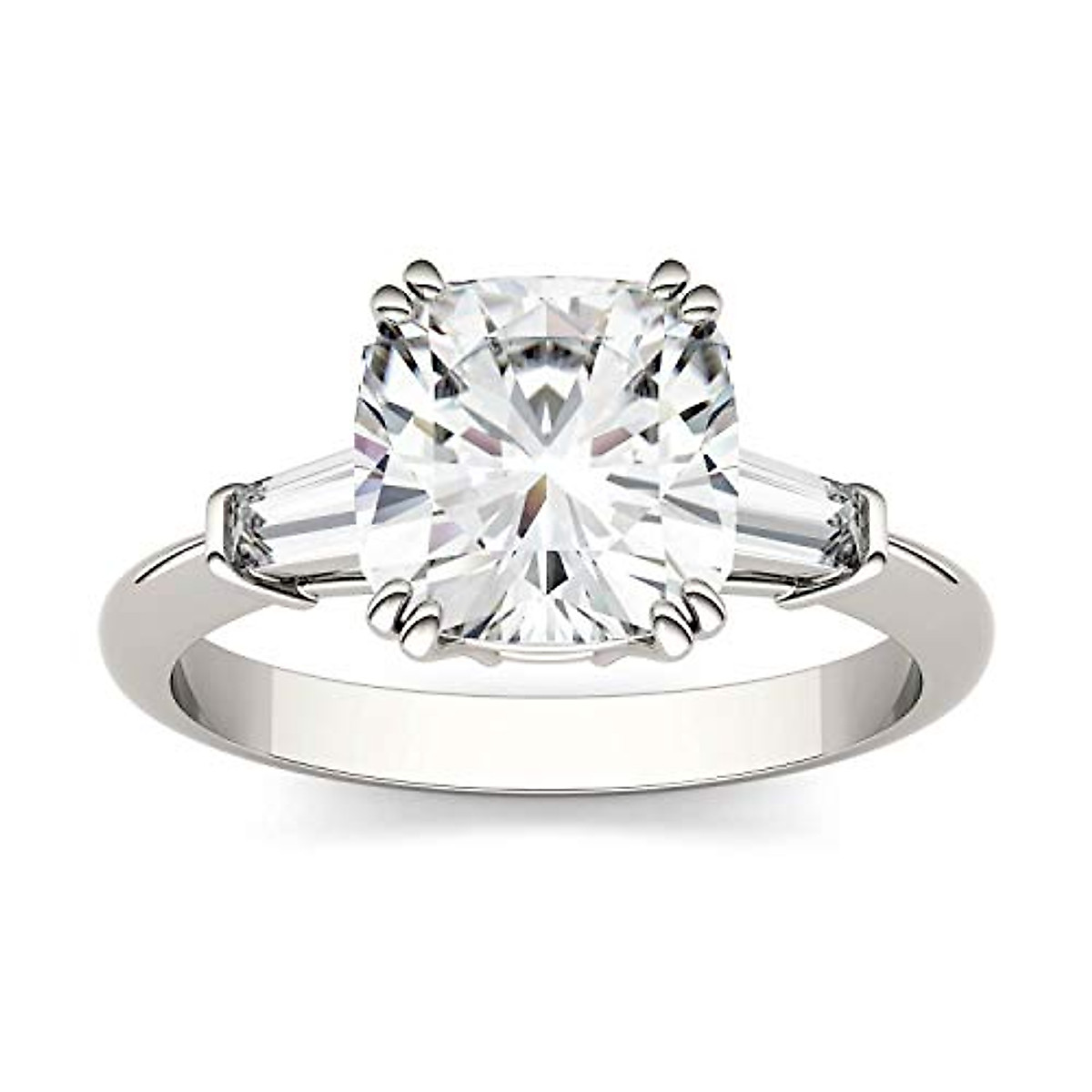 Charles & Colvard Created Moissanite 8mm Cushion Cut Engagement Ring for Women | 2.77 cttw DEW | Lab Grown | Solid 14K White Gold with Rhodium | Size 8.5