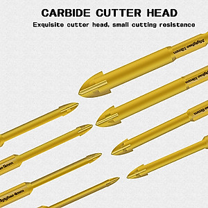 Mgtgbao 8PC Golden Concrete Drill Bit Set, Masonry Drill Bits Set Carbide Tip for Glass, Brick, Tile, Concrete, Plastic and Wood（3mm-12mm）