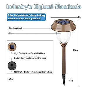 VOLISUN Solar Pathway Lights Outdoor,25 Lumens 6-Pack Solar Outdoor Light,3000K Warm White IP65 Metal and Glass Solar Garden Light Landscape Pathway Light for Walkway Driveway(Adjustable Brightness)