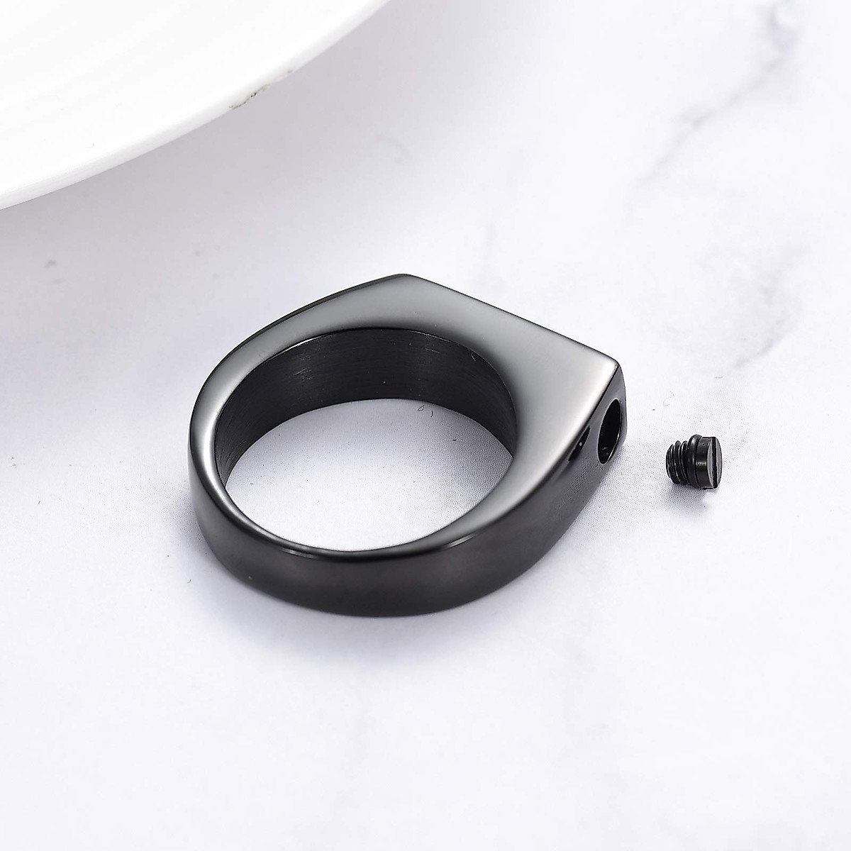 XSMZB Cremation Rings for Ashes Simple Square Band Ring Keepsake Arrow Band Finger Ring Holder Ashes for Pet Human Memorial Urn Ring for Men Women (Black,9)