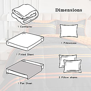 FlySheep Boho Striped Bed in a Bag 6 Pieces Twin Size, Ombre Bright Orange Stripes on Black Comforter Sheet Set (1 Comforter, 1 Flat Sheet, 1 Fitted Sheet, 2 Pillow Shams, 1 Pillowcase)