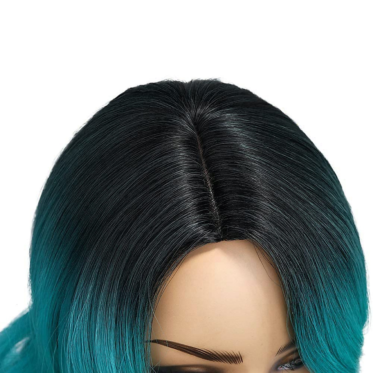 FAVE Ombre Bluish Green Wig Long Wavy Side Part Wig Heat Resistant Synthetic Hair Teal Blue Wig Mermaid Wigs for Women (Ombre Bluish Green)