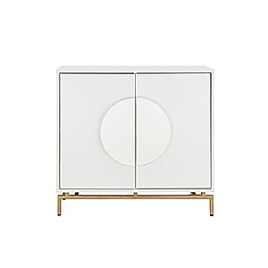 Home Source 31.5'' White Modern Bar Cabinet, Wooden Double Door Cabinet with Half Moon Handles, Storage Cabinet with Wine Rack, Solid Metal Legs, Spacious Counter Top