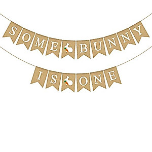 Rainlemon Jute Burlap Some Bunny is One Banner Spring Boy Girl 1st Birthday Party Decoration Supply