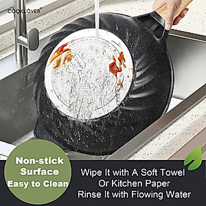 COOKLOVER Nonstick Woks And Stir Fry Pans Die-cast Aluminum Scratch Resistant 100% PFOA Free Induction Wok pan with Lid 12.6 Inch - Black