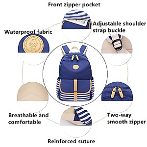 4 Piece Striped Student Backpack set Boys Girls School Bag Teen Leisure Travel Bag