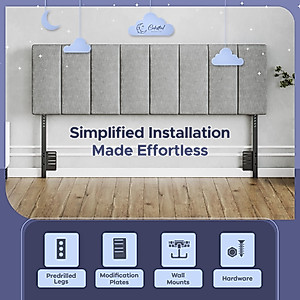 Celestial Sleep Vertical Channel-Tufted Mid-Rise Upholstered Headboard, Wall or Bed Frame Mount - Full or Queen (Gray)