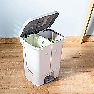 LZQBD Waste Bins,Dual Trash Garbage Can, 22L Rubbish Bin, Plastic Step Bin, Dual Compartments, Plastic Inner Buckets and Hinged Lids, Handles, Soft Closure, Airtight