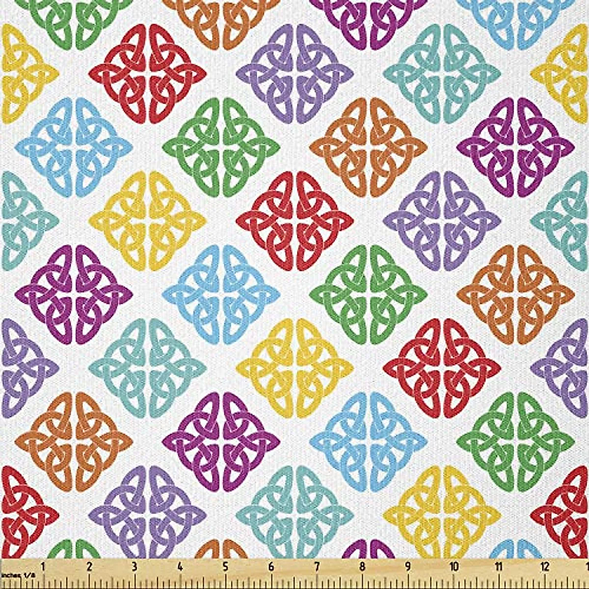 Lunarable Celtic Knot Fabric by The Yard, Colorful Antique European Ornate Design Mythological with Curved Lines, Stretch Knit Fabric for Clothing Sewing and Arts Crafts, 1 Yard, Multicolor