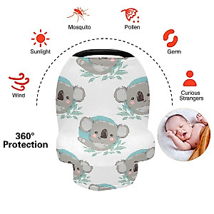 Nursing Cover Breastfeeding Scarf, Cute Koala Car Seat Covers for Babies Infant, Stroller Cover, Carseat Canopy for Boys Girls