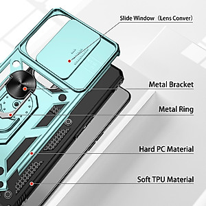 Fit for OnePlus Nord N30 5G Case with Slide Camera Cover & Screen Protector (2 Pack), Build in 360° Rotating Ring Kickstand [Military Grade] Protective Case for Nord N30 5g Case, Green