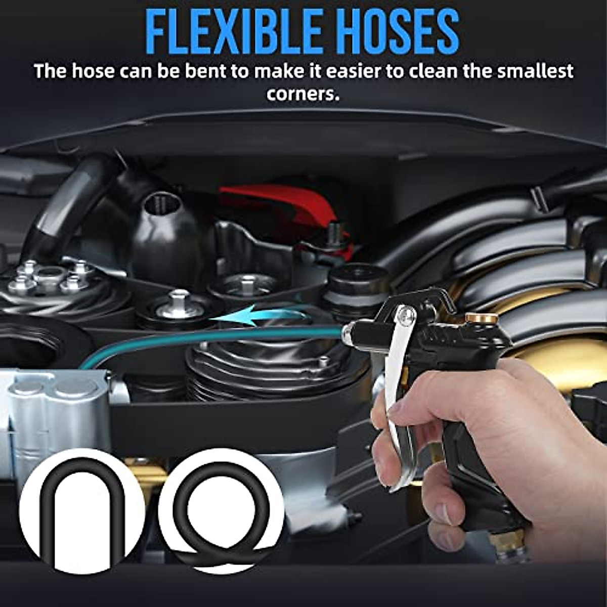 Air Compressor Accessories - Air Gun Blower - Air Blow Gun - Pneumatic Tools - Air Gun for Compressor - Air Guns with 2 Steel Air Extensions, Brass Adjustable Air Nozzles, and Universal Blowing Hoses