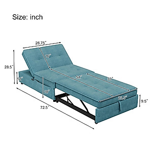 Camelily 4-in-1 Sofa Bed, Chair Bed, Multi-Function Folding Ottoman Bed with Storage Pocket and USB Port for Small Room Apartment,Living Room,Bedroom,Hallway (Teal)