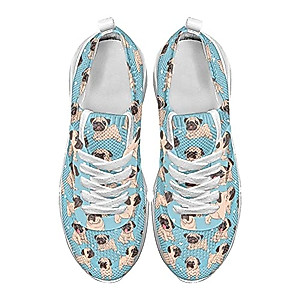 KUIFORTI Lovely Pug Print Women's Road Running Shoes Lightweight Athletic Shoes for Girls Cute Fashion Sneakers Breathable Mesh Sports Tennis Shoes,Size 40 EU