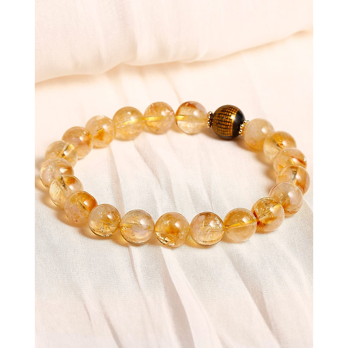 Jewever Geniune Natural Quartz Beaded Bracelet for Women Agate Sutra Beads Amulet Bracelet Stretch Healing Crystals and Gemstones Gifts for Jewelry (Citrine)
