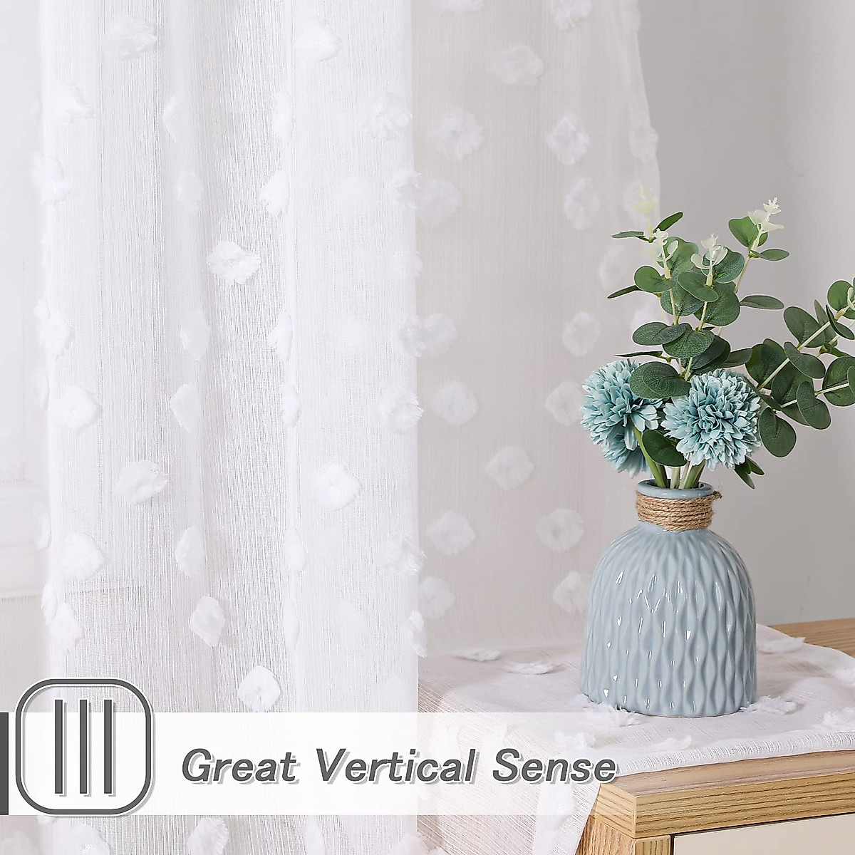 MYSKY HOME Pom Pom White Sheer Curtains for Bedroom Living Room Light Filtering Semi-Sheer Curtains for Nursery Girls Kids Room Rod Pocket Boho Voile Draperies White 52 x 63 inch 2 Panels