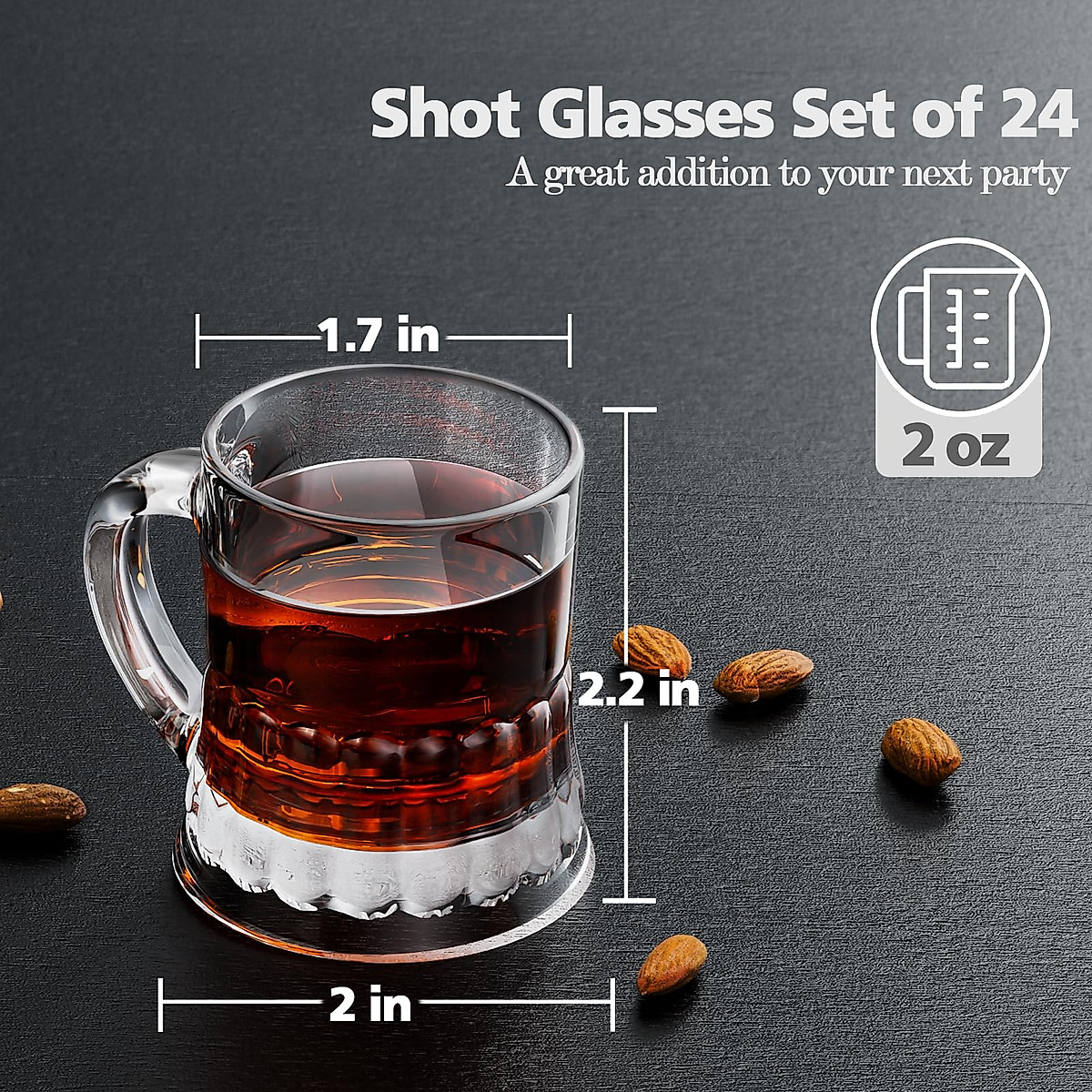 JUXINGDAZYF Plastic Beer Mug 2 Oz, 24 PCS Mini Beer Mug Shot Glasses, Heavy Base Clear Mini Beer Mugs, Small Plastic Shot Cups for Party Drink, Beer, Whiskey, Tequila, Vodka