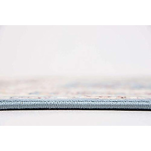 Unique Loom Narenj Collection Classic Traditional Textured Medallion Pattern Design Area Rug, 8 ft x 10 ft, Blue/Tan